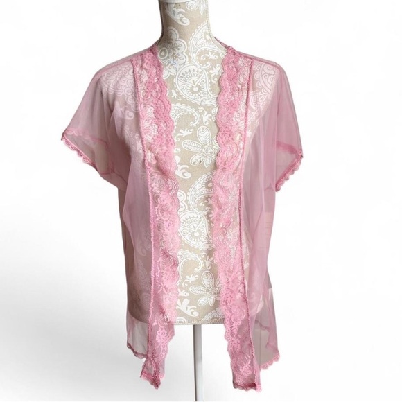 Vintage | Intimates & Sleepwear | Vintage Pink Sheer Lace Robe | Poshmark